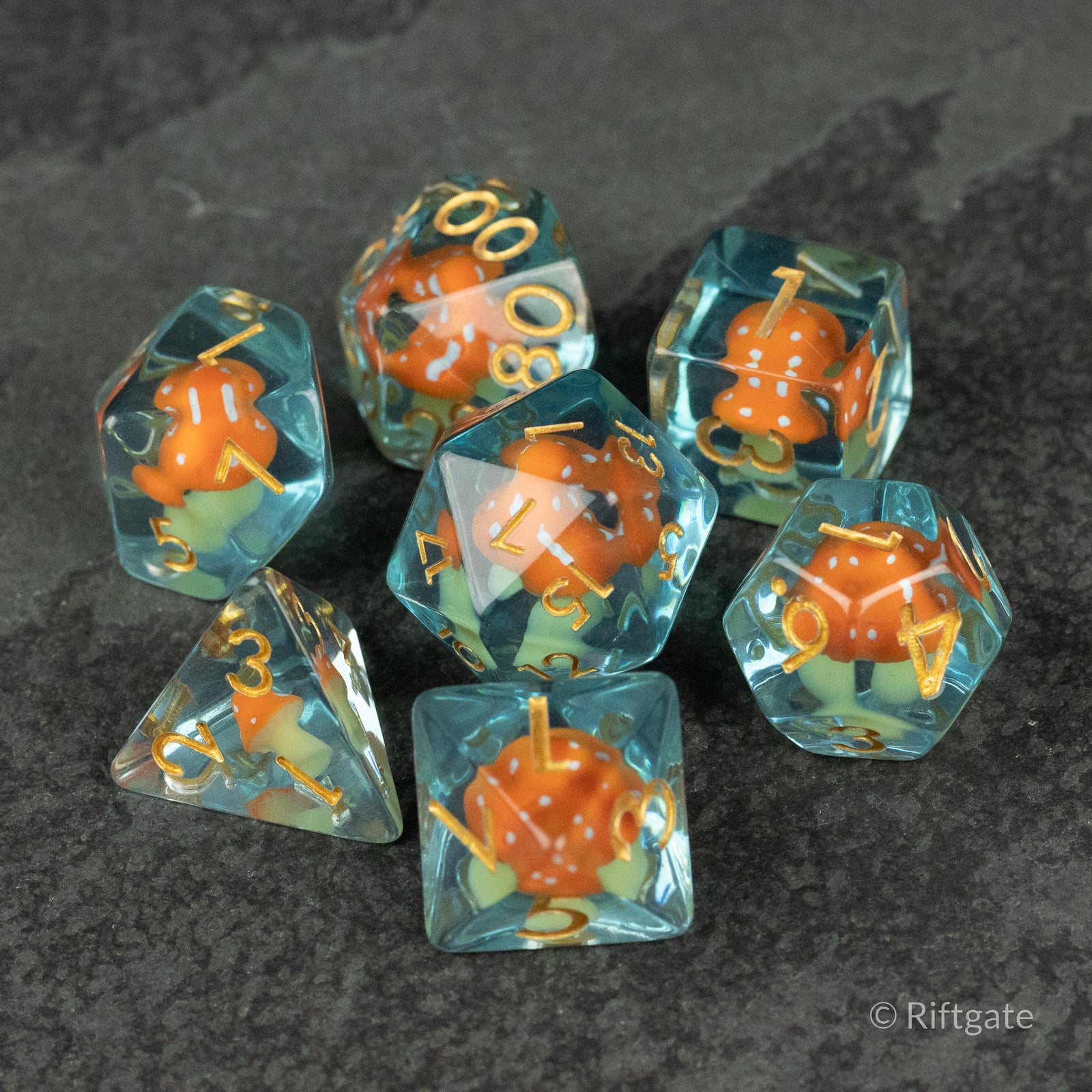 Orange + Blue Resin Mushroom Dice Set – Riftgate